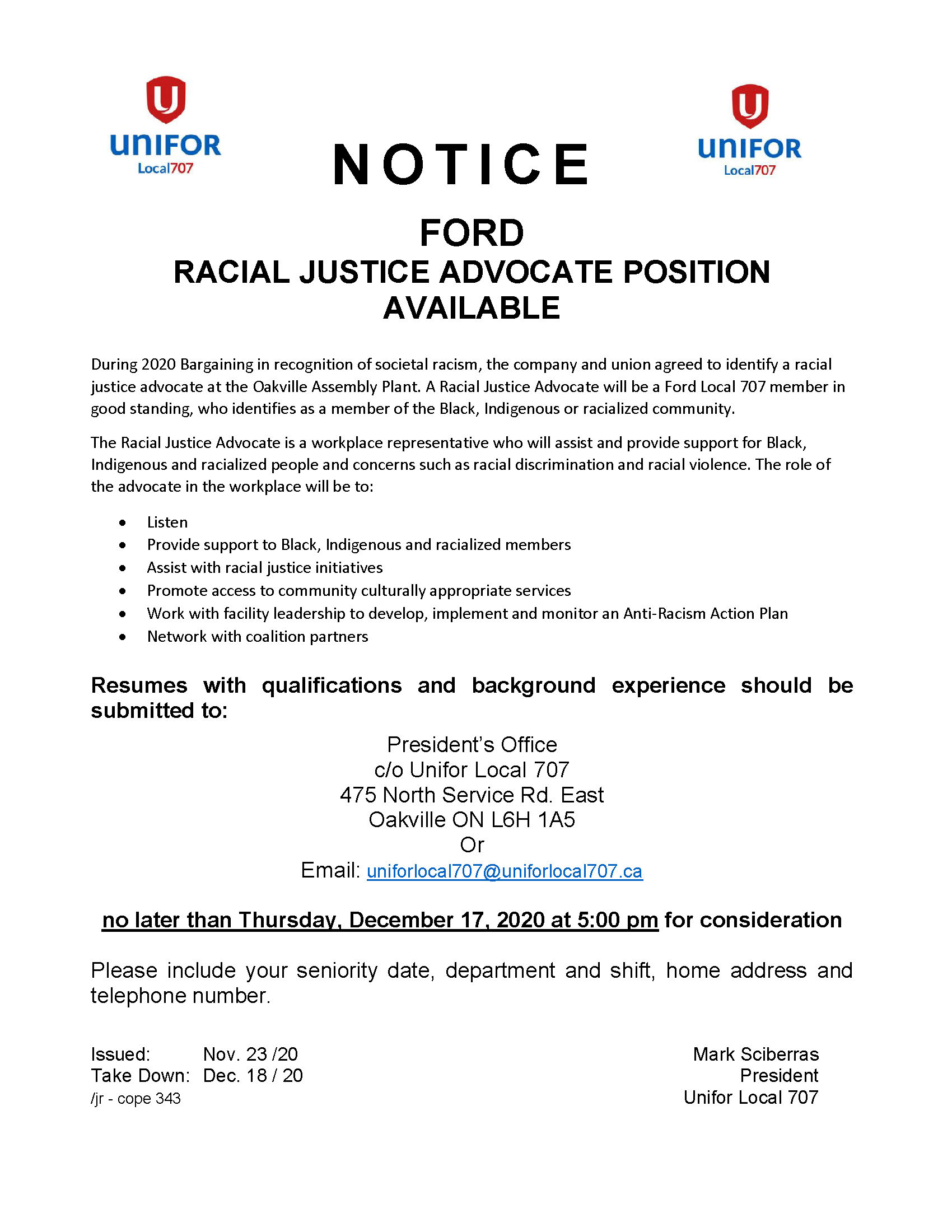 Ford Racial Justice Advocate Position Available – Unifor 707 Ford Racial Justice Advocate Position Available – Unifor 707