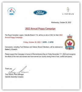 Royal Canadian Legion- 2022 Poppy Campaign – Unifor 707