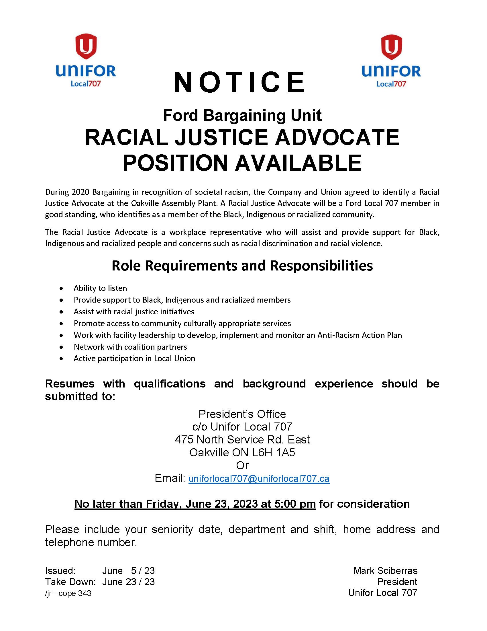 Unifor Local 707- Racial Justice Advocate- Position Available – Unifor 707 Unifor Local 707- Racial Justice Advocate- Position Available – Unifor 707