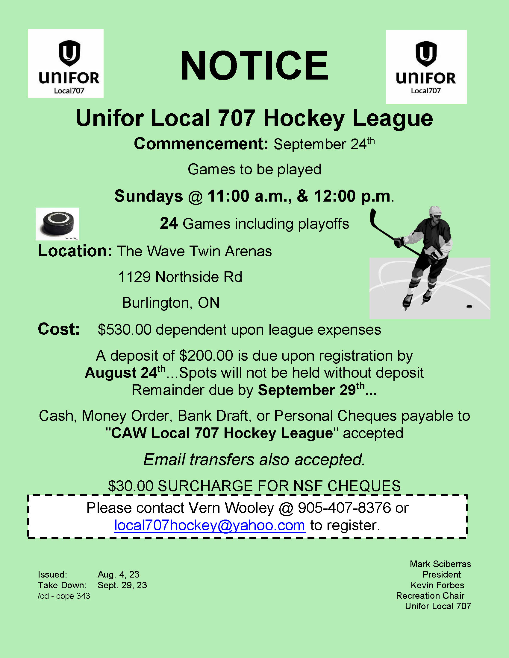 UNIFOR LOCAL 707 Hockey League 2023/24 – Unifor 707
