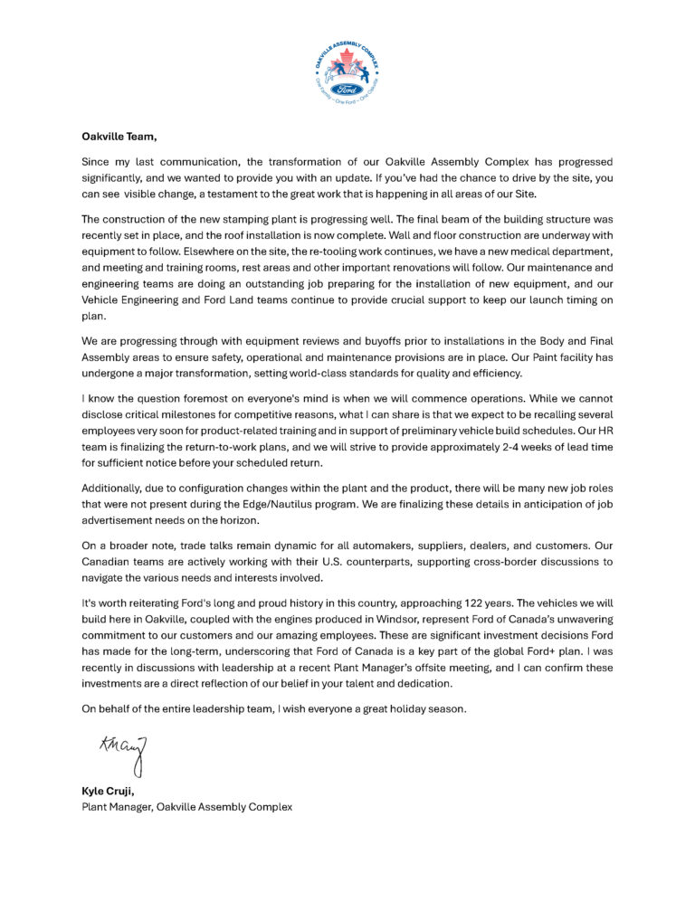 OAC Communication- Dec 9th 2025 – Unifor 707